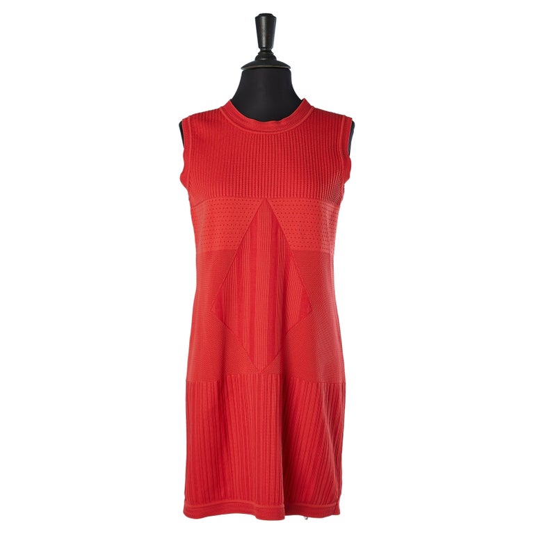 Red sleeveless dress in "technical" knit Chanel For Sale at 1stDibs