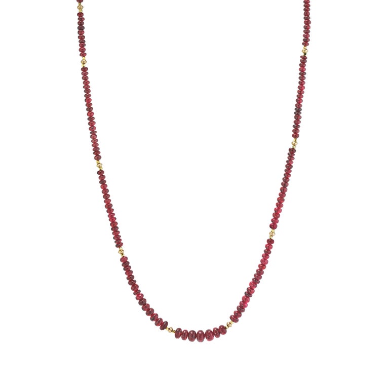 Red Spinel Bead Graduated Strand Necklace with Yellow Gold Spacers, 21 ...