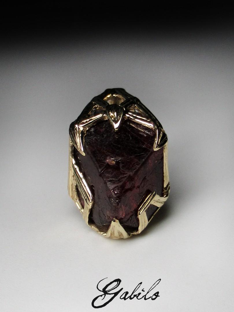 Red Spinel Crystal 18K Yellow Gold Pendant Dark Cherry Natural Raw ...