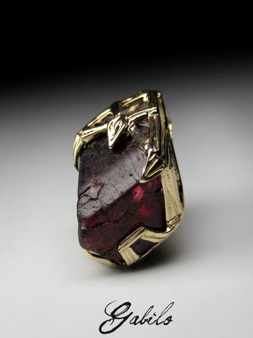 Red Spinel Crystal 18K Yellow Gold Pendant Dark Cherry Natural Raw ...