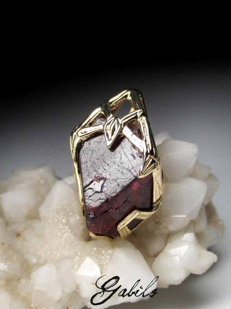 Red Spinel Crystal 18K Yellow Gold Pendant Dark Cherry Natural Raw ...