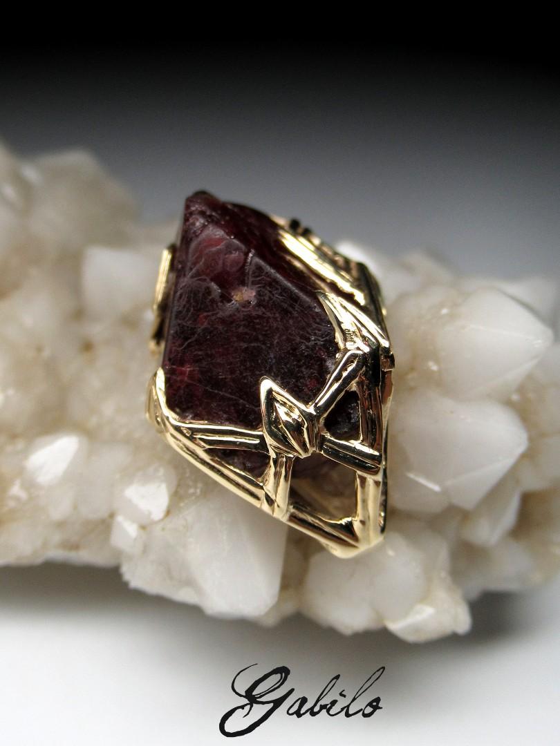 Red Spinel Crystal 18K Yellow Gold Pendant Dark Cherry Natural Raw ...