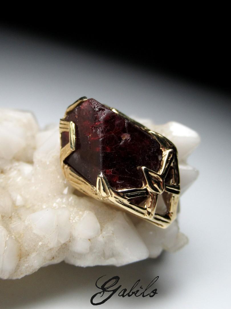 Red Spinel Crystal 18K Yellow Gold Pendant Dark Cherry Natural Raw ...