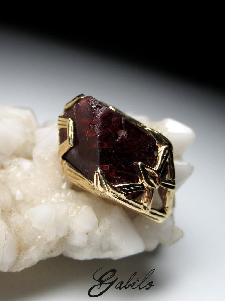 Red Spinel Crystal 18K Yellow Gold Pendant Dark Cherry Natural Raw ...