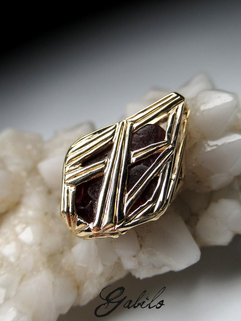 Red Spinel Crystal 18K Yellow Gold Pendant Dark Cherry Natural Raw ...