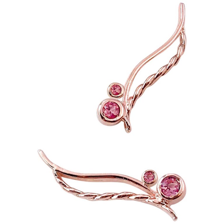 Red Spinel Wave Climber Earrings 3/4" 18 Karat For Sale at 1stDibs