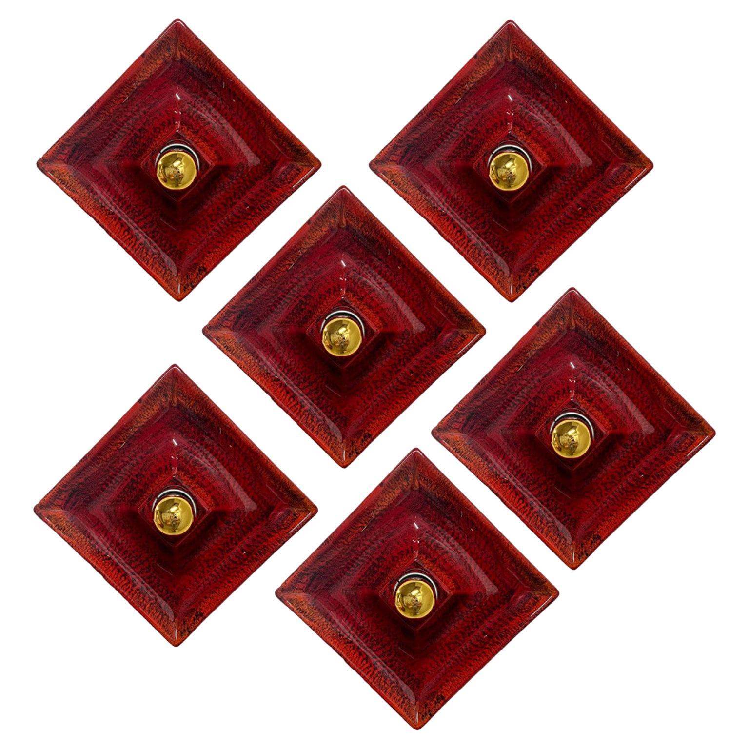 Red Square Ceramic Wall Lights by Hustadt Keramik, Germany, 1970 For ...