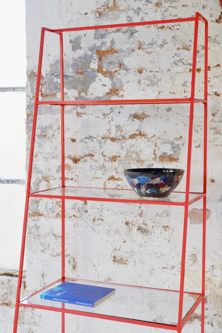 Red Steel and Glass 'A' Room Divider, Minimal Metal Shelving ...