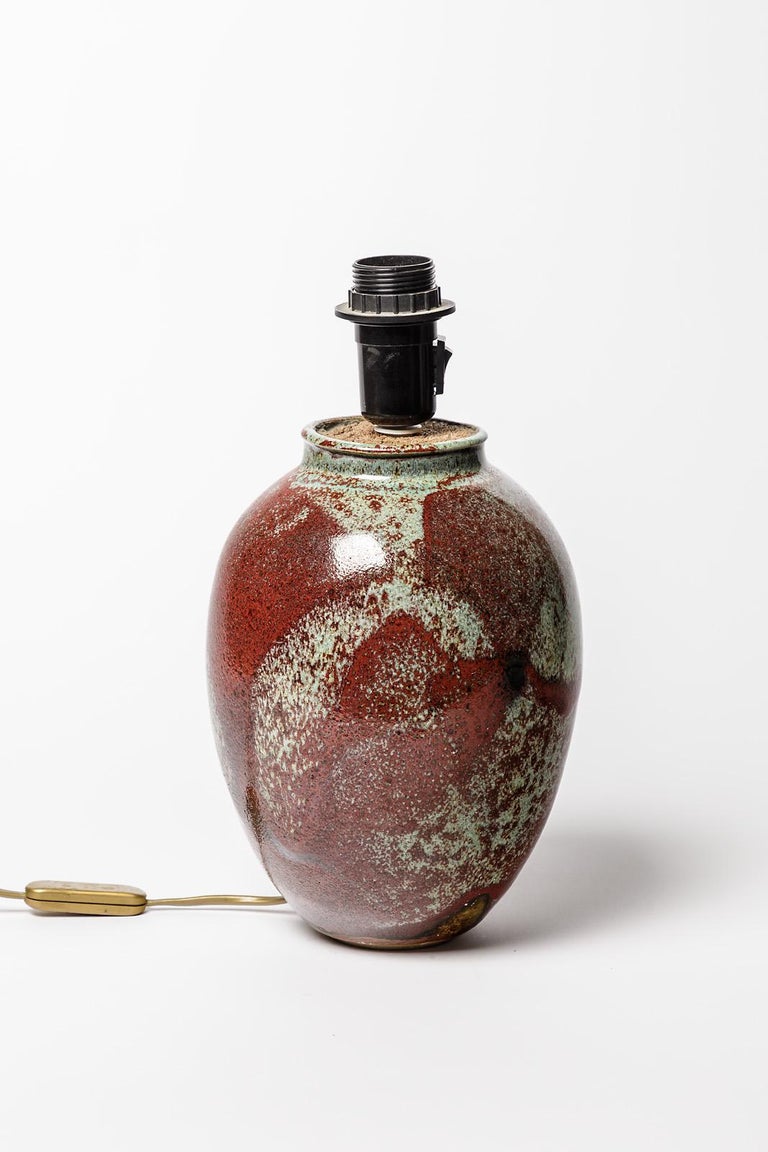 Red Stoneware Ceramic Table Lamp Lighting by Michel Leveque 1980 XXth ...