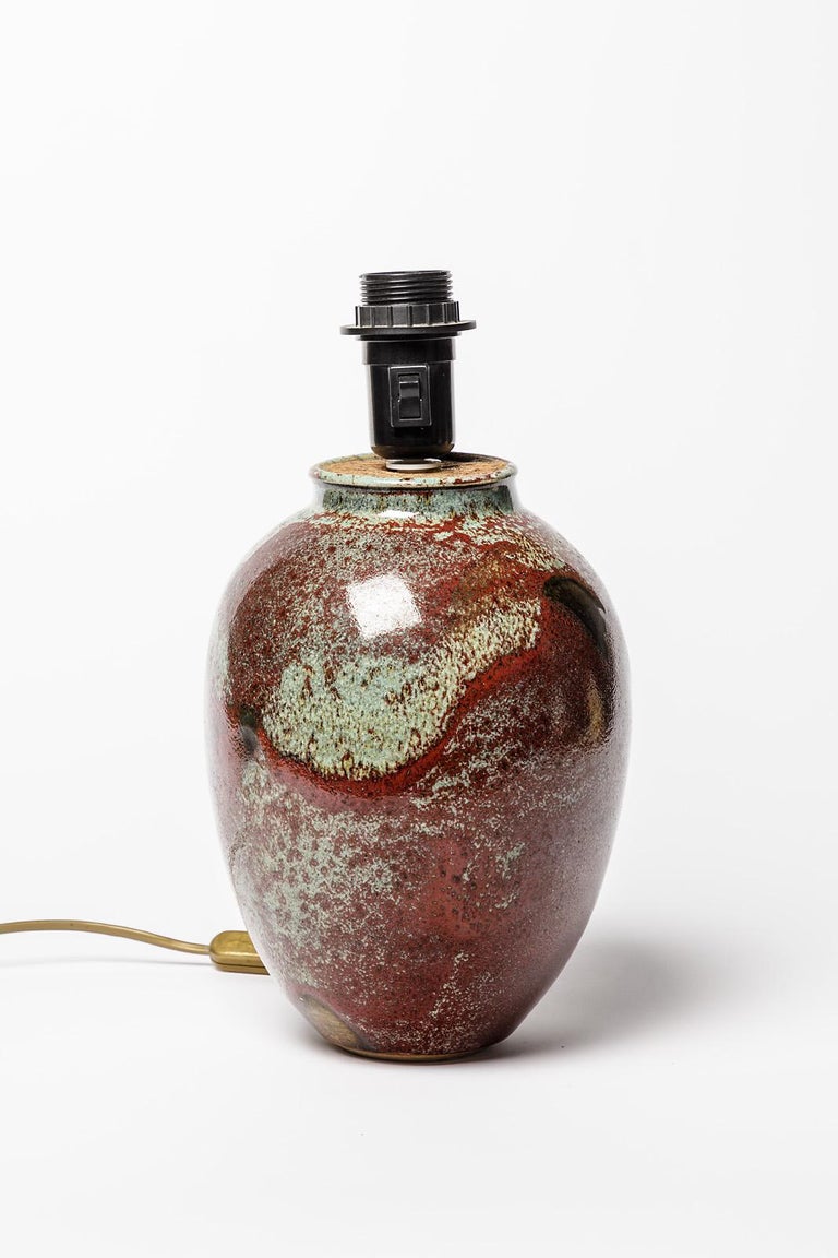 Red Stoneware Ceramic Table Lamp Lighting by Michel Leveque 1980 XXth ...