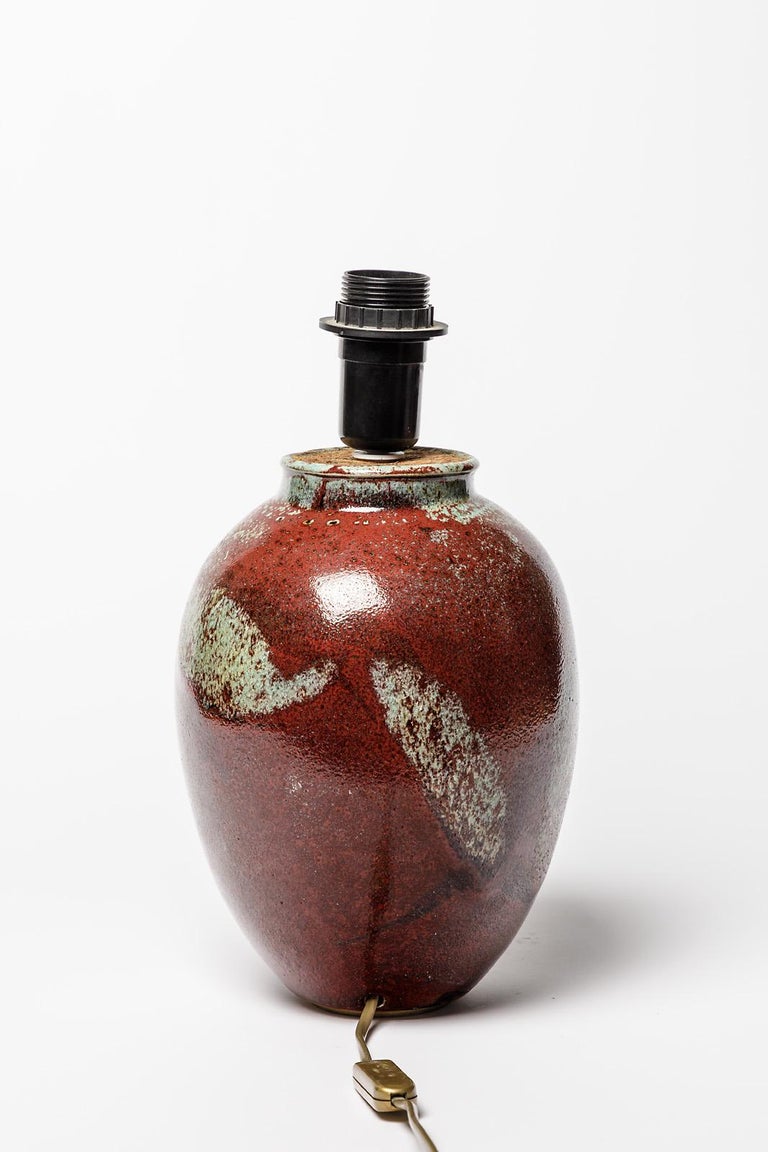Red Stoneware Ceramic Table Lamp Lighting by Michel Leveque 1980 XXth ...