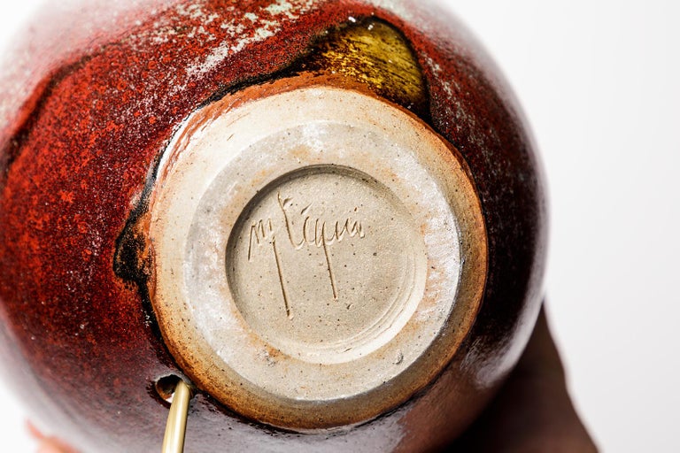 Red Stoneware Ceramic Table Lamp Lighting by Michel Leveque 1980 XXth ...