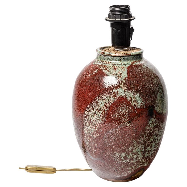 Red Stoneware Ceramic Table Lamp Lighting by Michel Leveque 1980 XXth ...