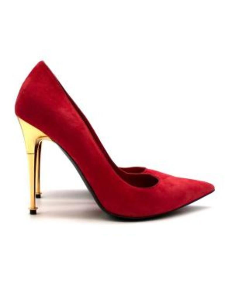 Red Suede Pointed Toe Shoes with Gold Heel For Sale at 1stDibs | red ...