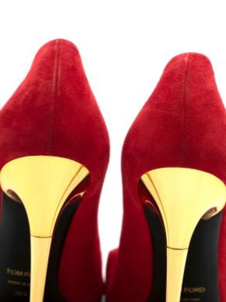 Red Suede Pointed Toe Shoes with Gold Heel For Sale at 1stDibs | red ...
