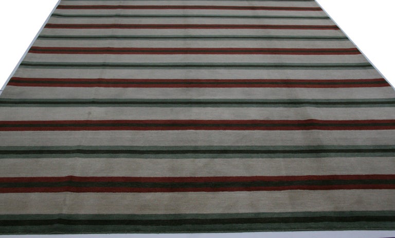 Red, Teal and Beige Stripe Area Rug For Sale at 1stDibs