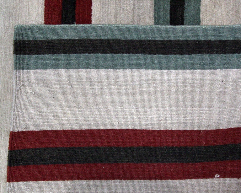 Red, Teal and Beige Stripe Area Rug For Sale at 1stDibs