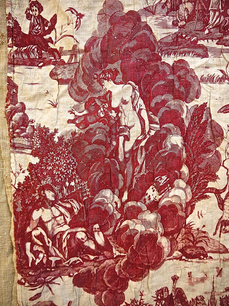 Red Toile de Jouy Cotton Panel French, 18th Century For Sale at 1stDibs