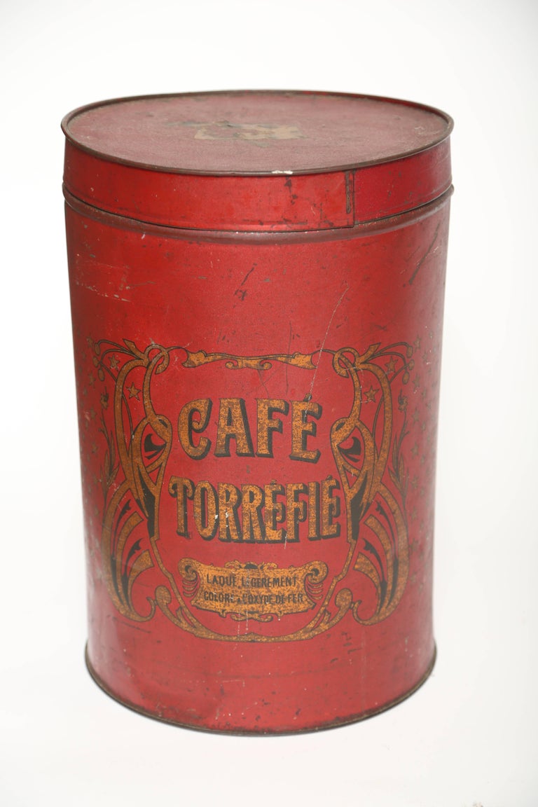 Grouping of Belgian Red Tôle Coffee Tins-Art Nouveau Advertising-c ...