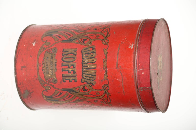 Grouping of Belgian Red Tôle Coffee Tins-Art Nouveau Advertising-c ...