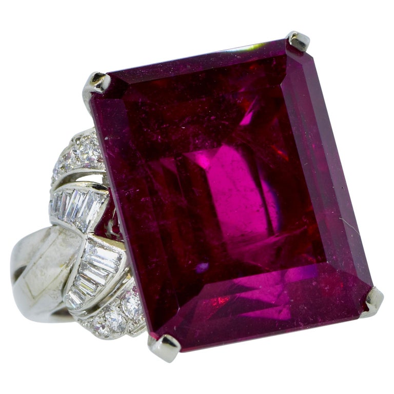 Red Tourmaline, 38+ Cts. and Diamond Dramatic Ring, C. 1950 at 1stDibs