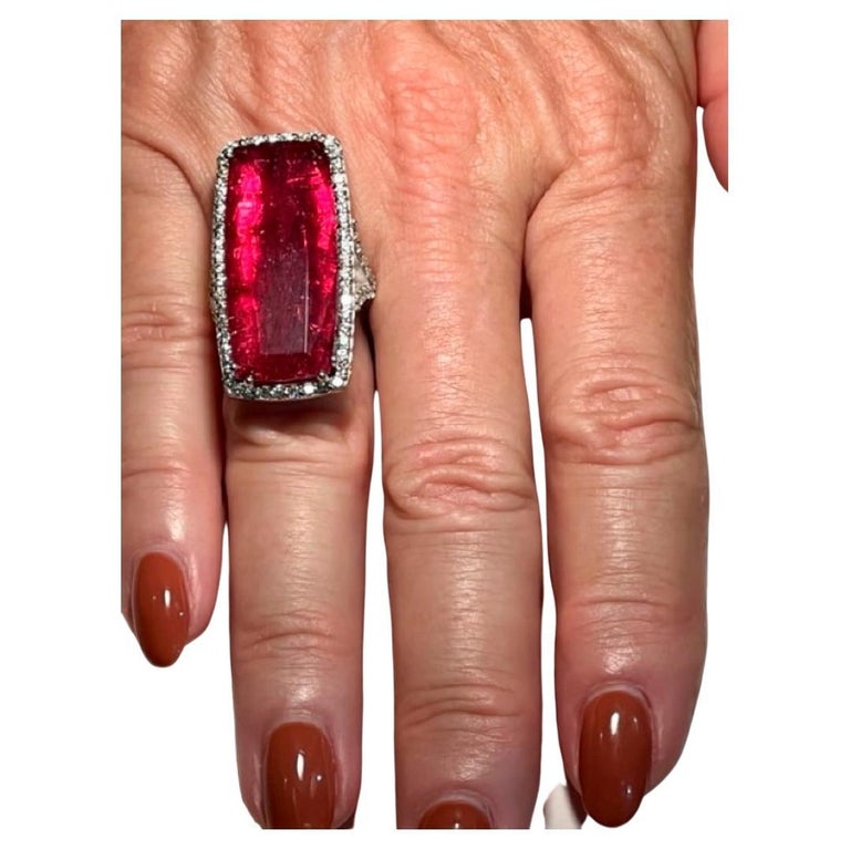 Red Tourmaline Rubellite 25.5 Carats with Pave Diamonds Paradizia Ring ...