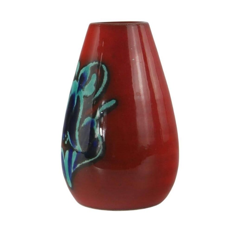 Red-Turquoise Abstract Glazed Ceramic Vase by Allgauer For Sale at 1stDibs