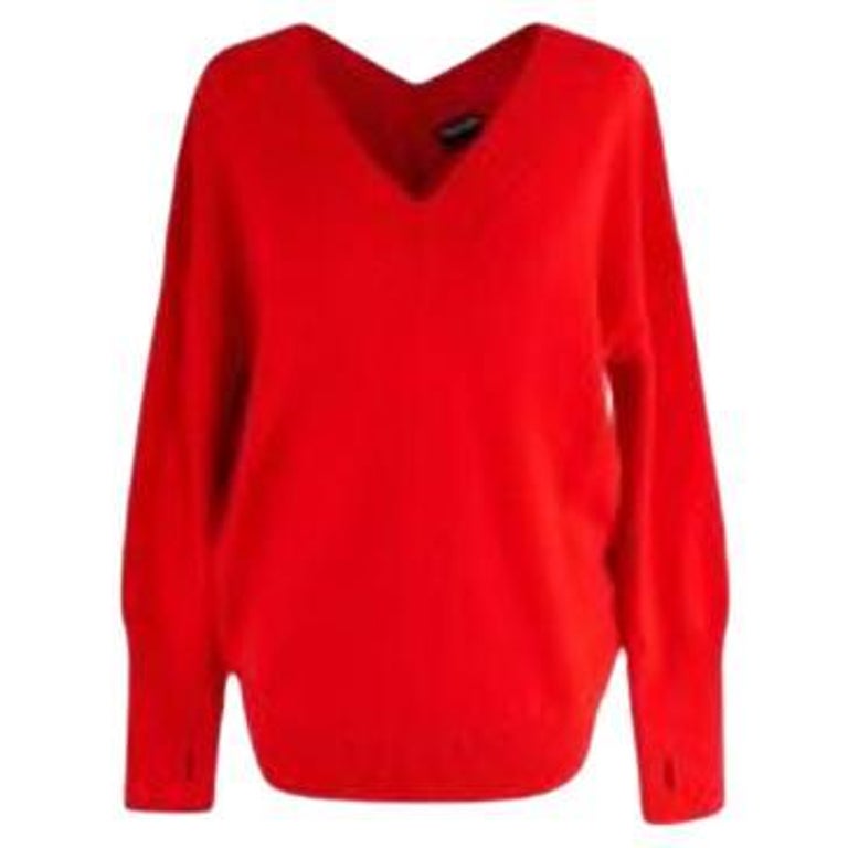red v-neck cashmere jumper For Sale at 1stDibs