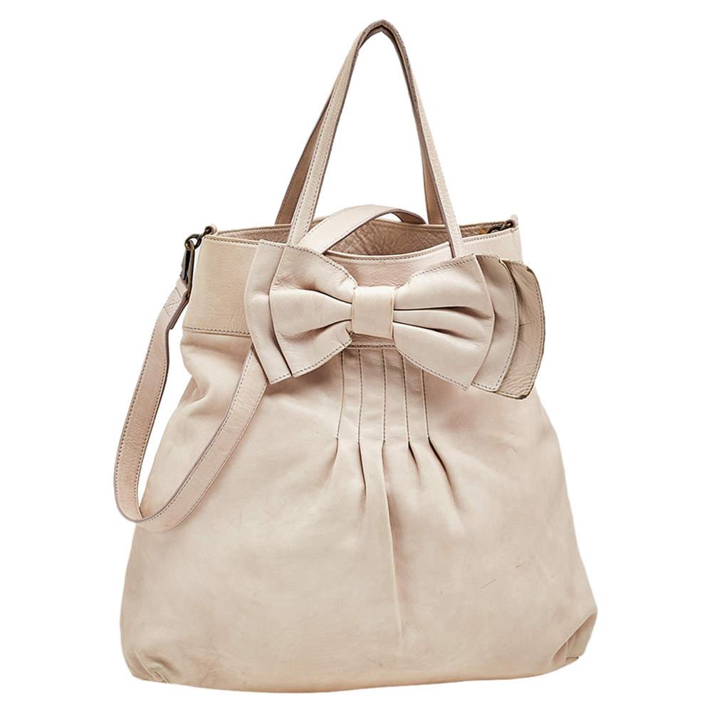 RED Valentino Beige Leather Bow Frame Satchel For Sale at 1stDibs