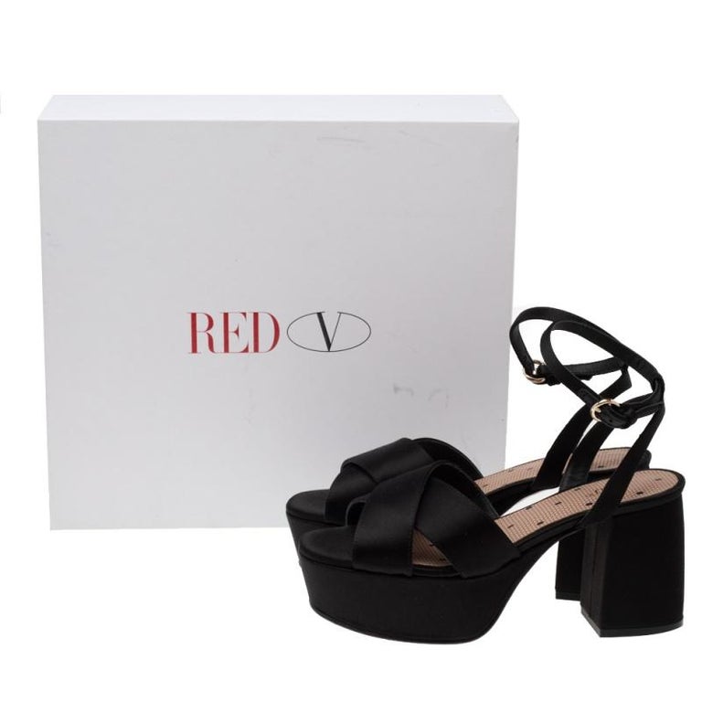 Red Valentino Black Satin Platform Ankle Strap Sandals Size EU 35 at ...