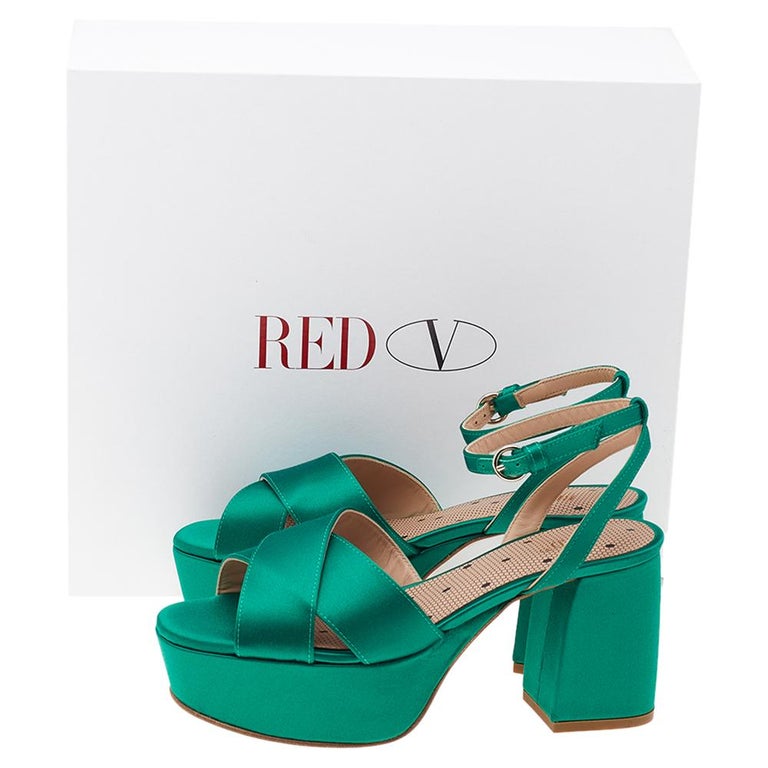 RED Valentino Green Satin Platform Ankle Strap Sandals Size EU 36 at ...