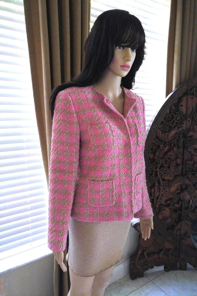 Red Valentino Pink Bon Bon and Antique Gold Tweed Wool Jacket FR 38 US ...
