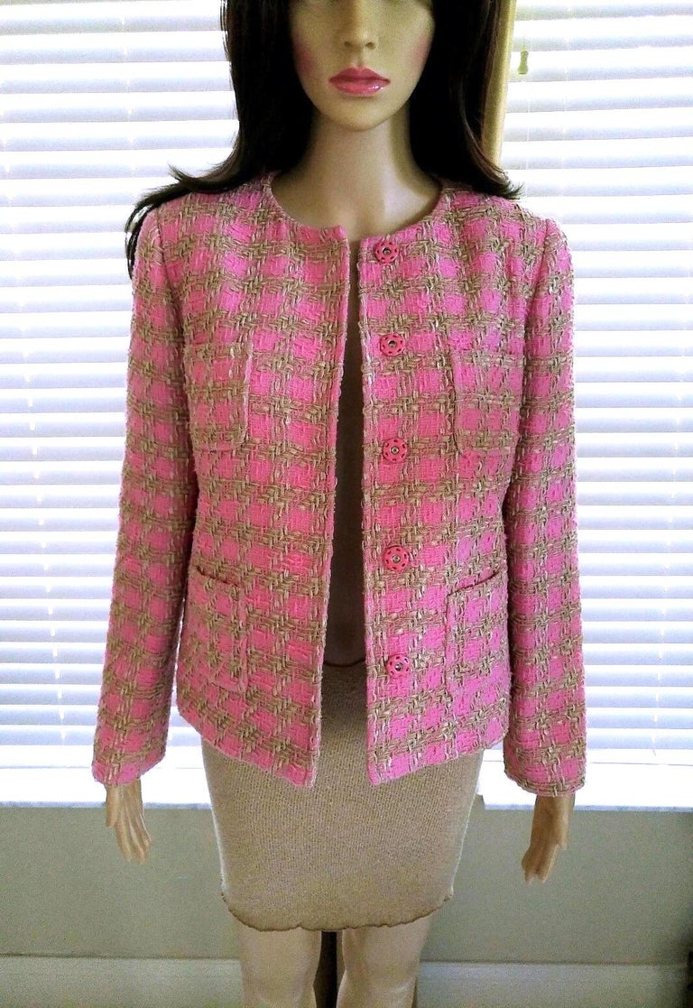Red Valentino Pink Bon Bon and Antique Gold Tweed Wool Jacket FR 38 US ...