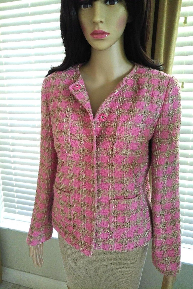 Red Valentino Pink Bon Bon and Antique Gold Tweed Wool Jacket FR 38 US ...