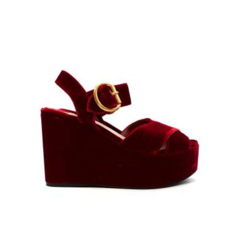 Red Velvet Wedge Sandals For Sale at 1stDibs