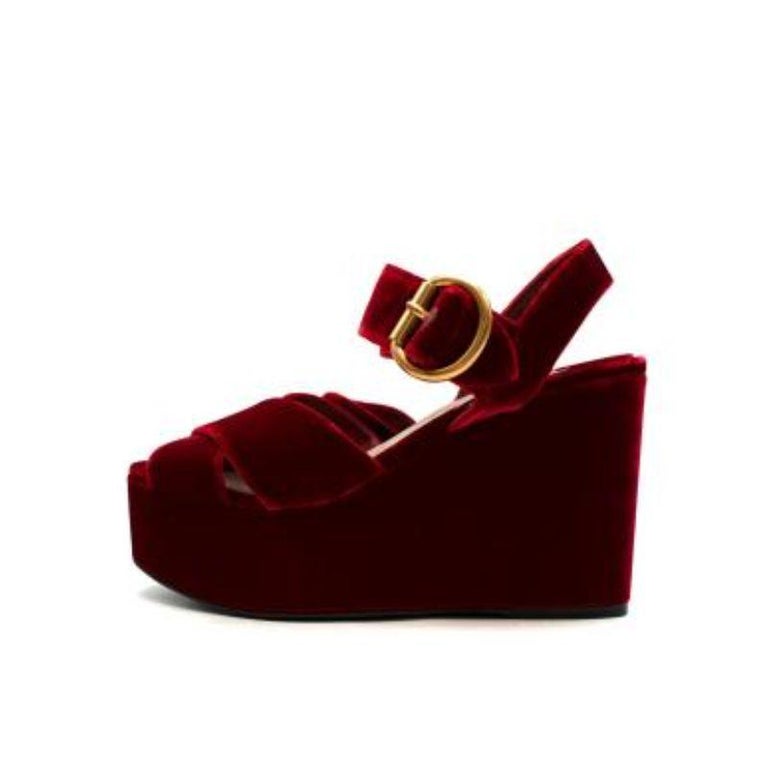 Red Velvet Wedge Sandals For Sale at 1stDibs