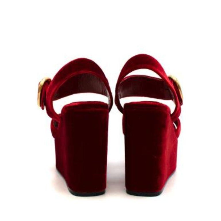 Red Velvet Wedge Sandals For Sale at 1stDibs