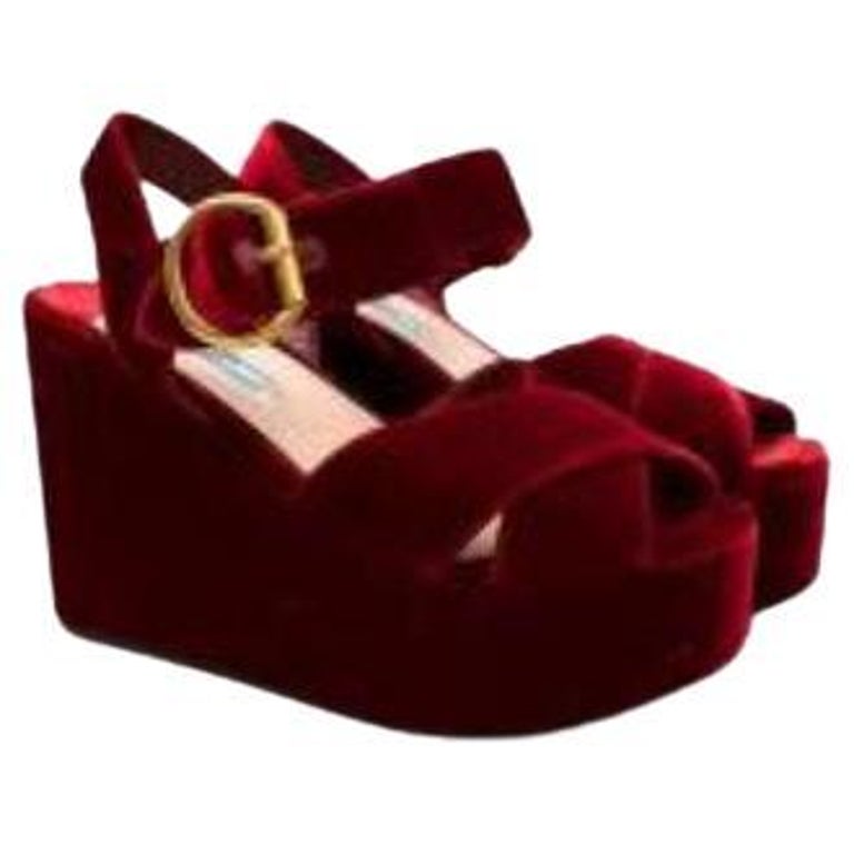 Red Velvet Wedge Sandals For Sale at 1stDibs