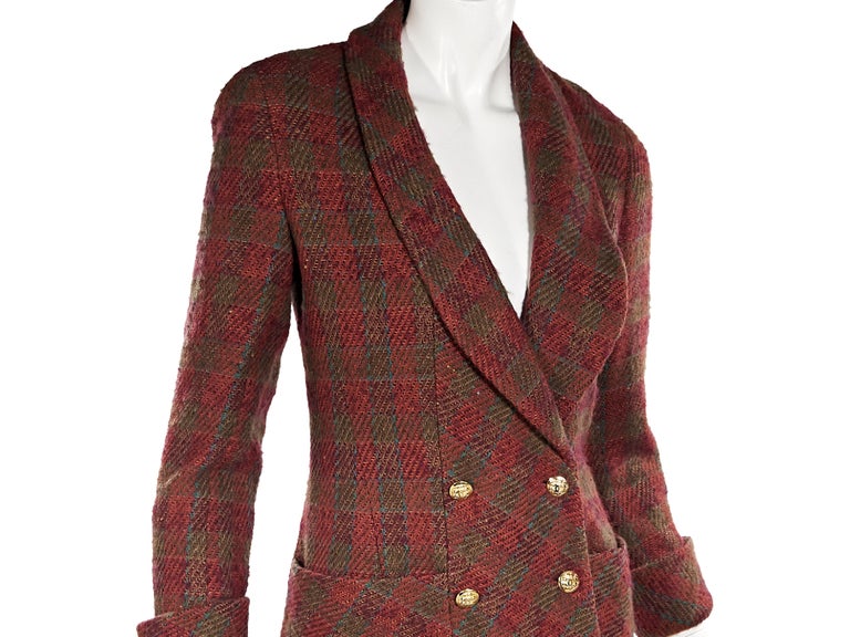 Red Vintage Chanel Plaid Blazer For Sale at 1stDibs