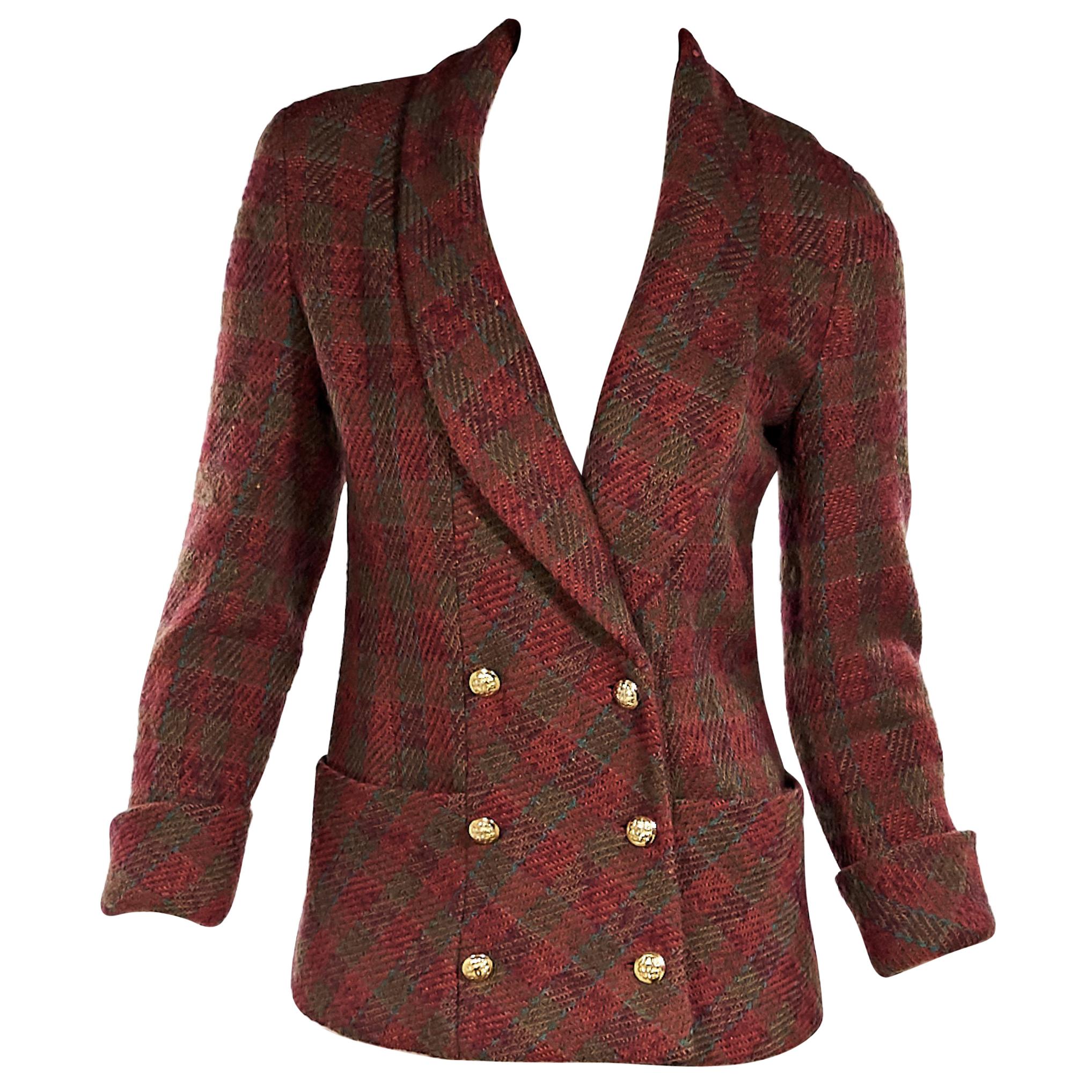Red Vintage Chanel Plaid Blazer For Sale at 1stDibs