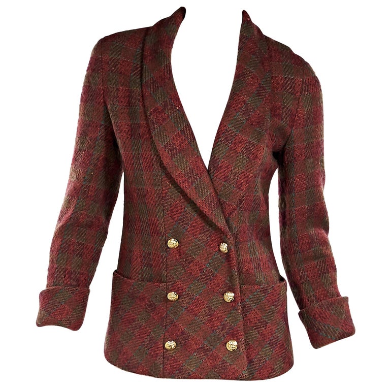 Red Vintage Chanel Plaid Blazer For Sale at 1stDibs