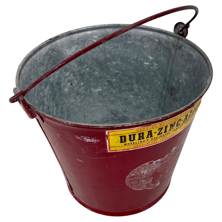 Red Vintage Metal Fire Bucket Waste Basket or Trash Can For Sale at 1stDibs
