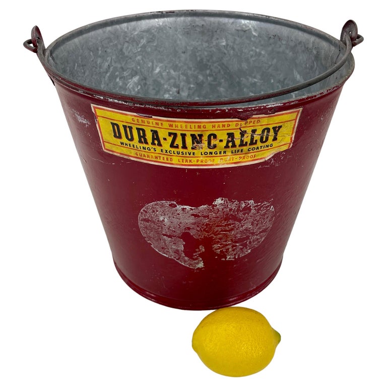 Red Vintage Metal Fire Bucket Waste Basket or Trash Can For Sale at 1stDibs