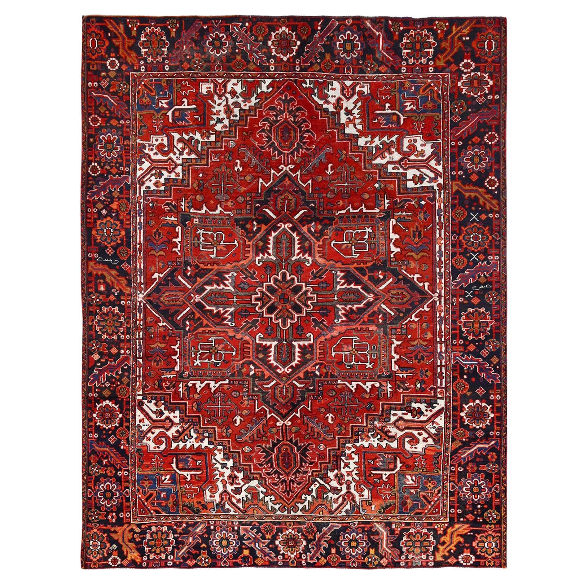 Red Vintage Persian Heriz Good Condition Rustic Feel Worn Wool Hand ...