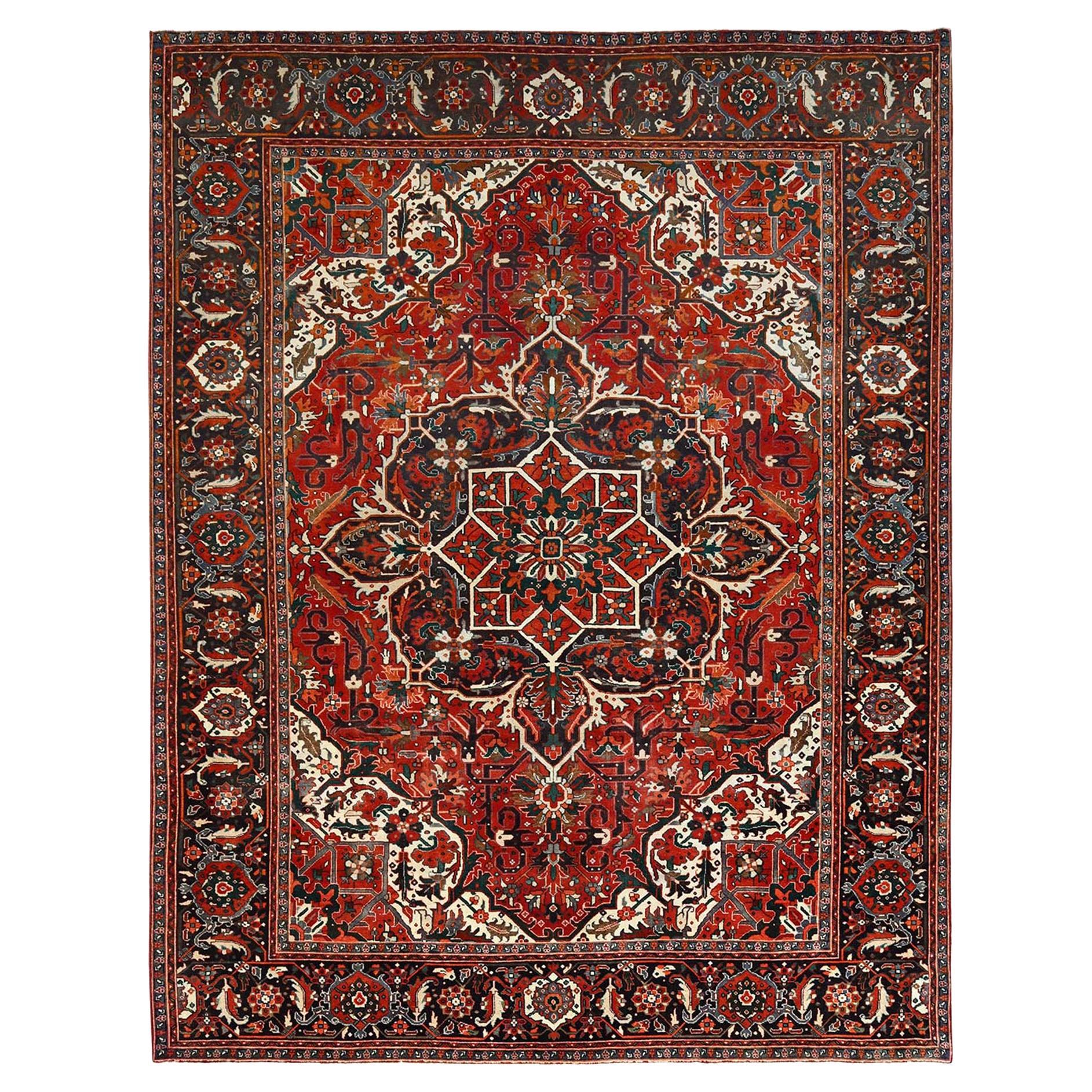 Red Vintage Persian Heriz Good Condition Rustic Feel Worn Wool Hand ...