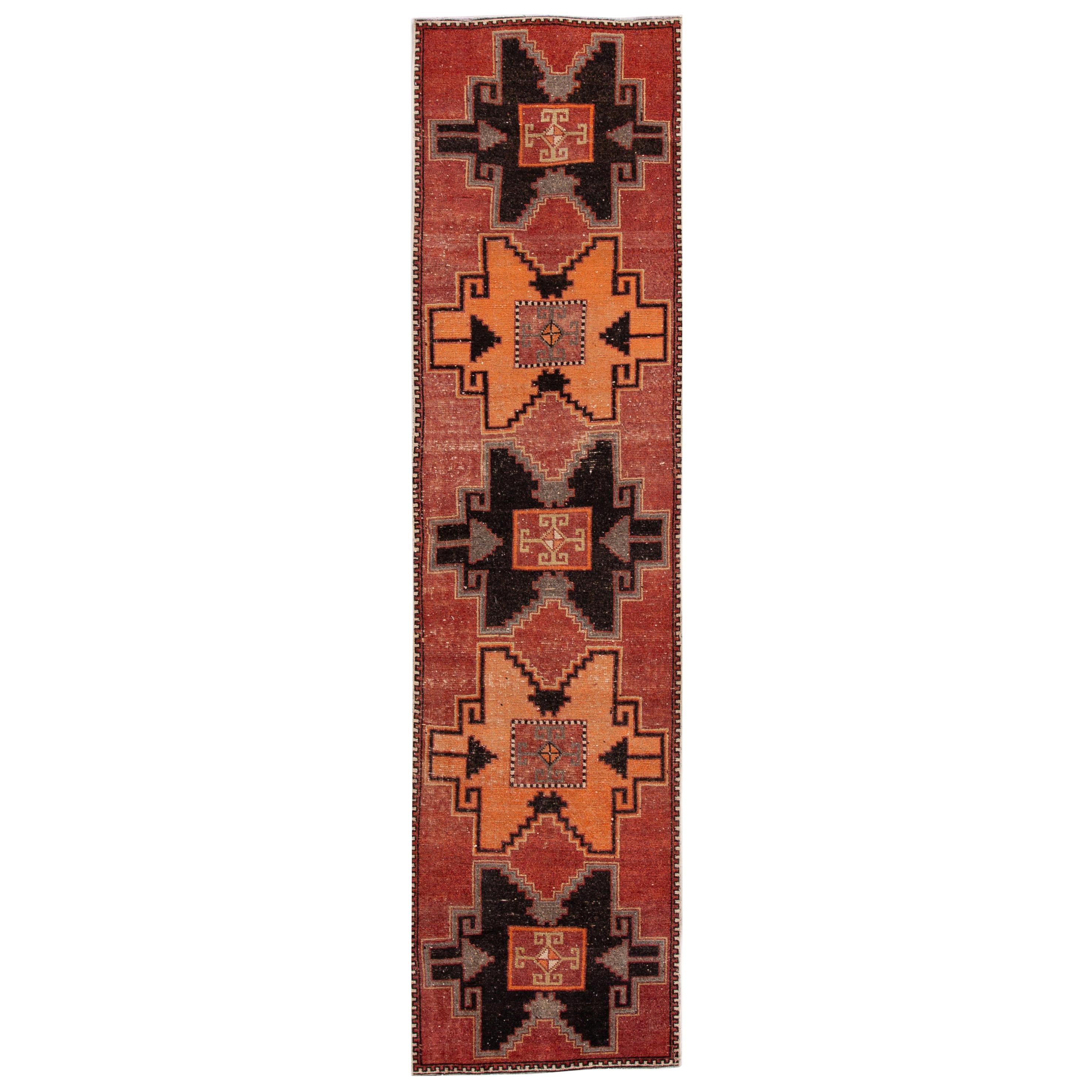 Vintage Mid-Century Cream Yellow and Black Geometric Wool Runner For ...