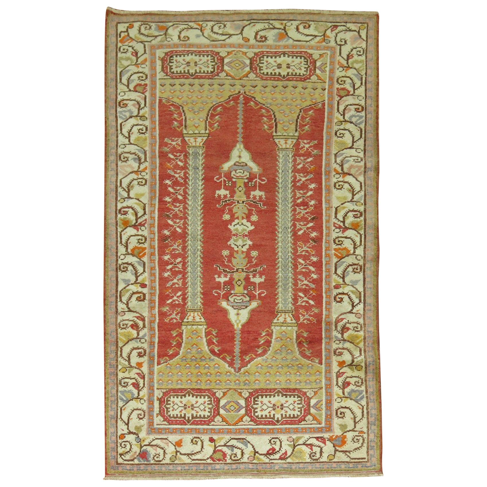 Vintage Turkish Oushak Prayer Rug, Anatolian Prayer Rug For Sale at 1stDibs