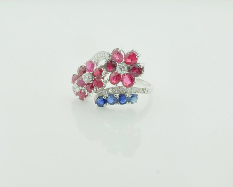 Red, White and Blue Ruby, Sapphire and Diamond Ring in Platinum, circa ...