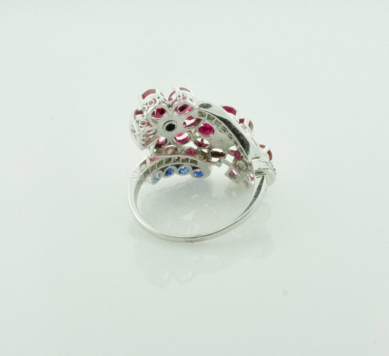 Red, White and Blue Ruby, Sapphire and Diamond Ring in Platinum, circa ...