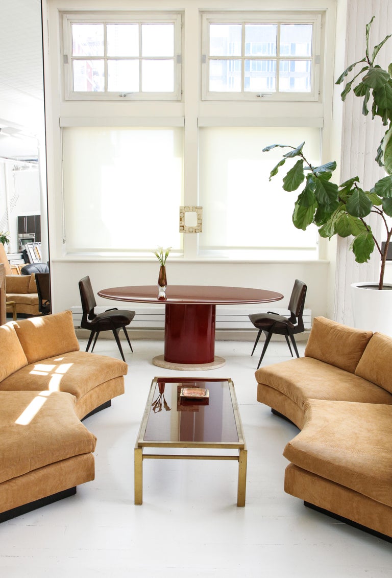 Red Wood Lacquer Dining Table, Desk, Travertine Base and Gold Trim ...